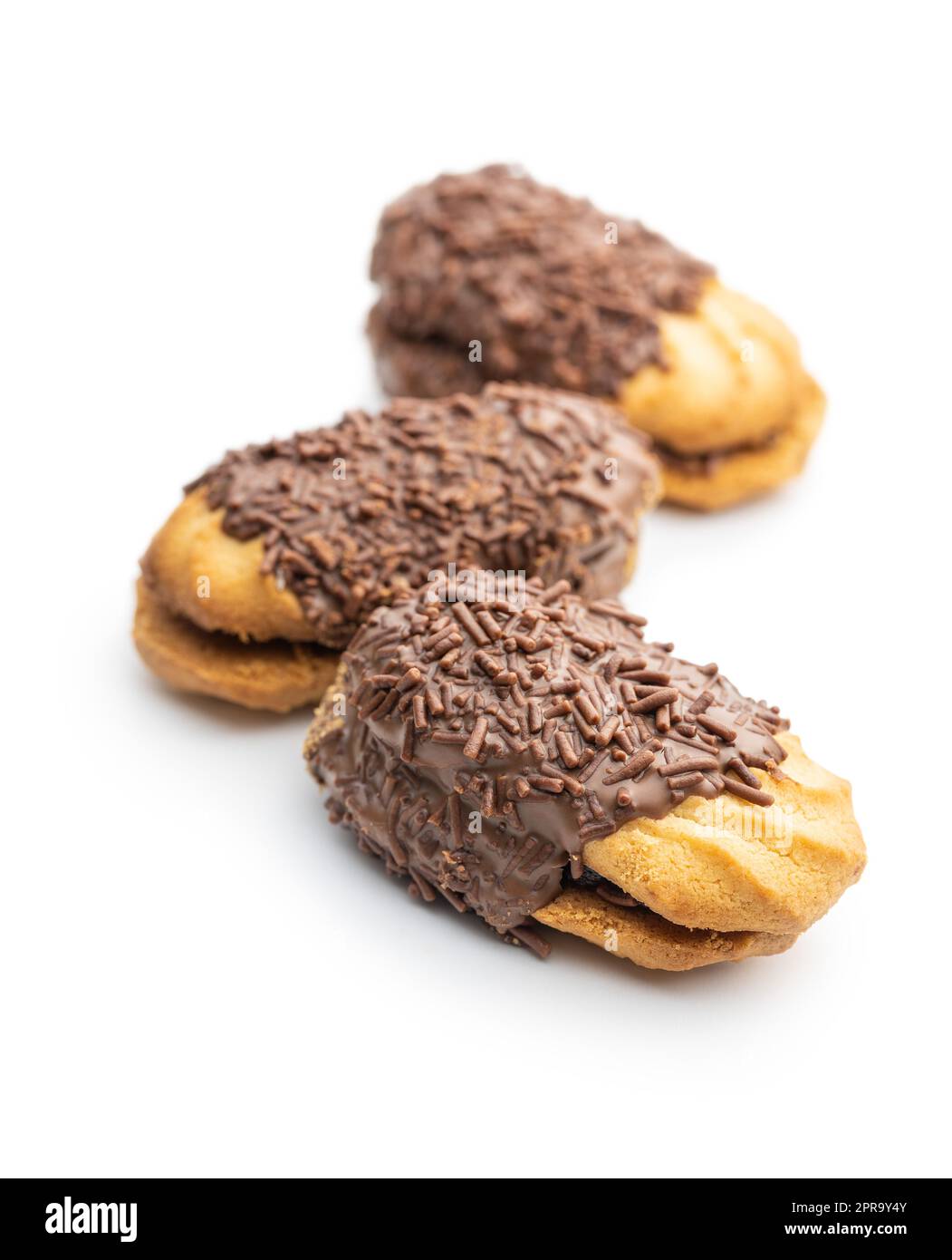 Petit fours with chocolate sprinkles. Mini chocolate dessert Stock ...