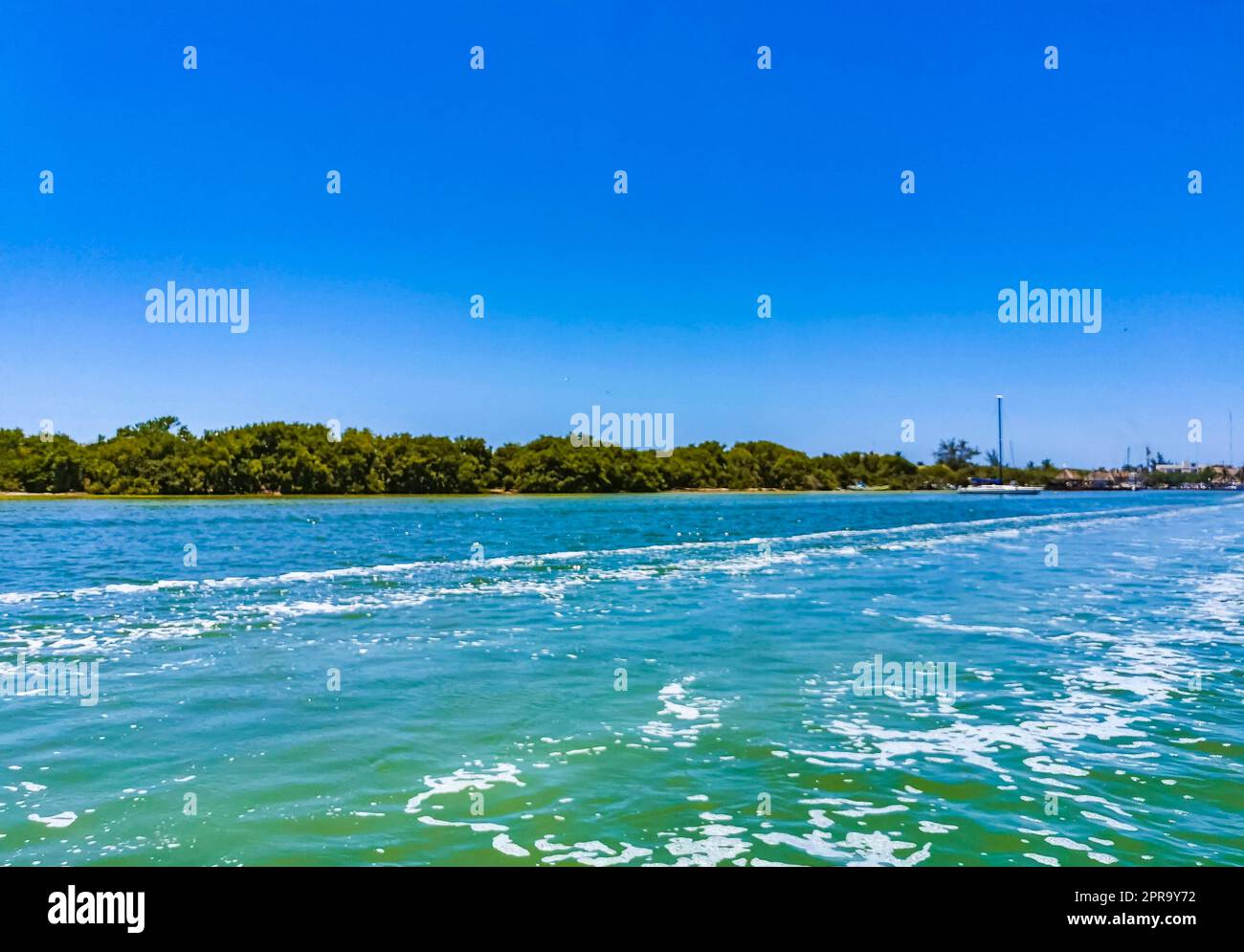 Panorama landscape view Holbox island nature beach turquoise water ...
