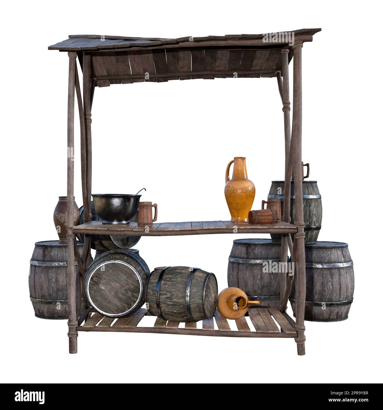 3D rendering of a medieval market stall isolated on white background ...