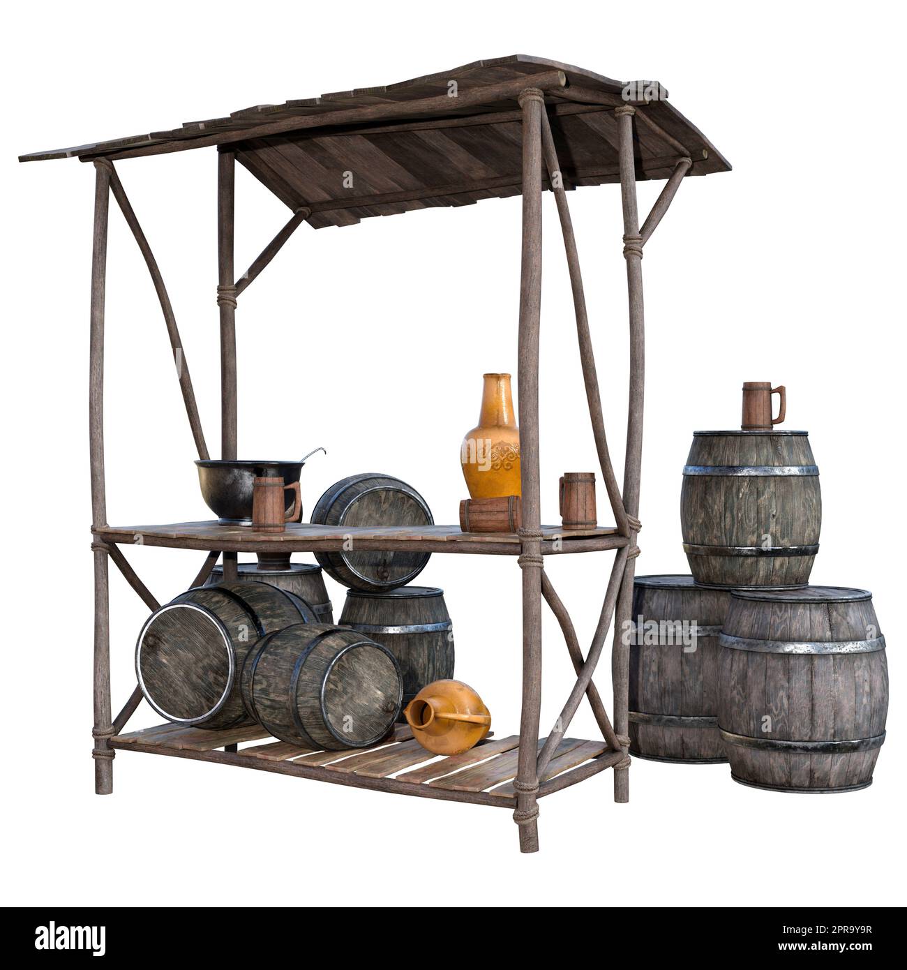 3D rendering of a medieval market stall isolated on white background ...