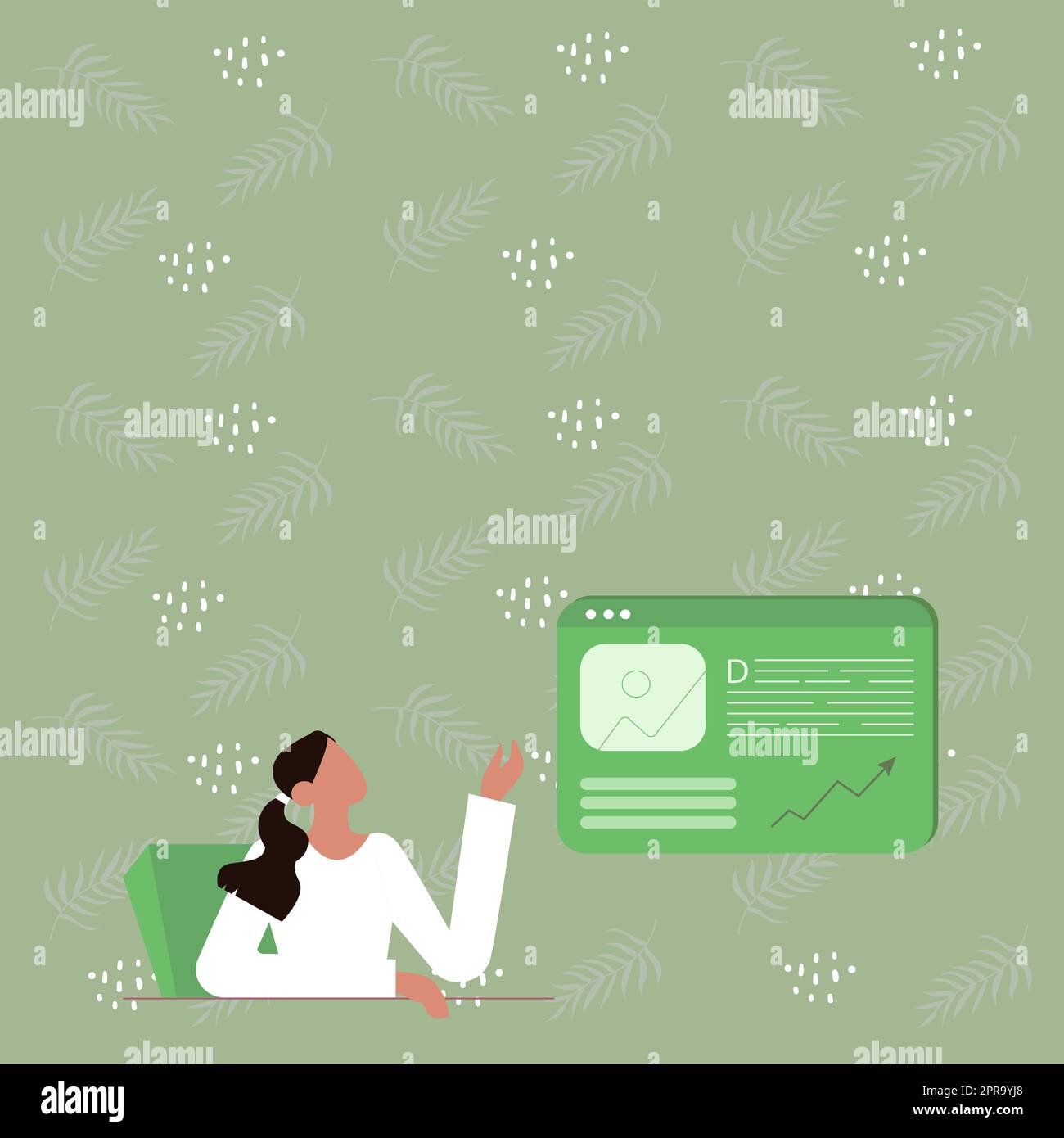 Line Drawing For Lady Sitting Presenting New Ideas With Web Browser ...