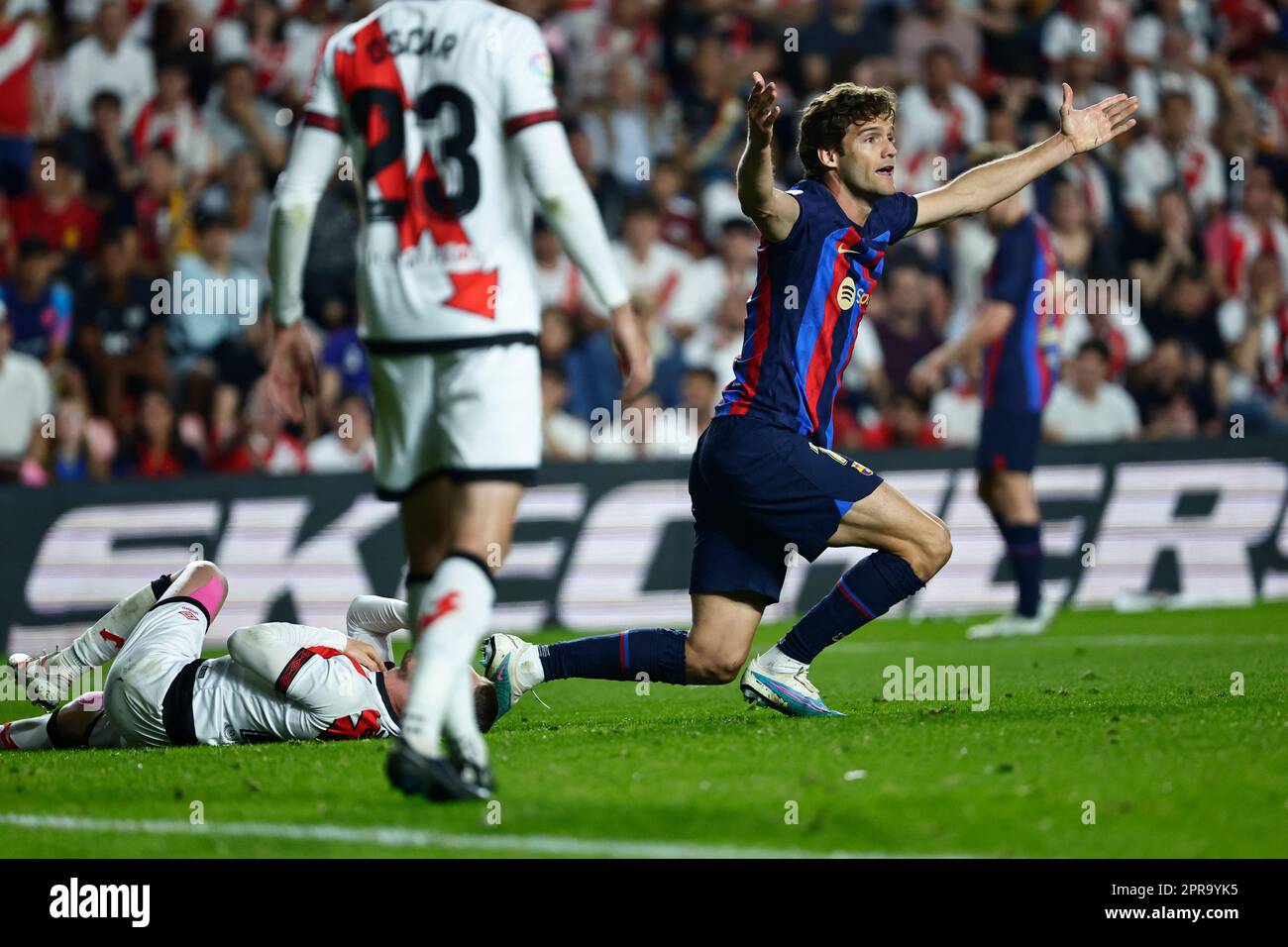 Barcelona's Marcos Alonso reacts during a Spanish La Liga soccer match ...