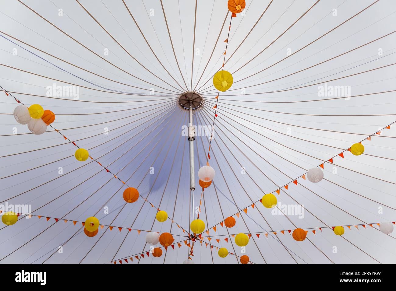 Party tent with colorful lanterns, outdoor decoration for a party Stock ...