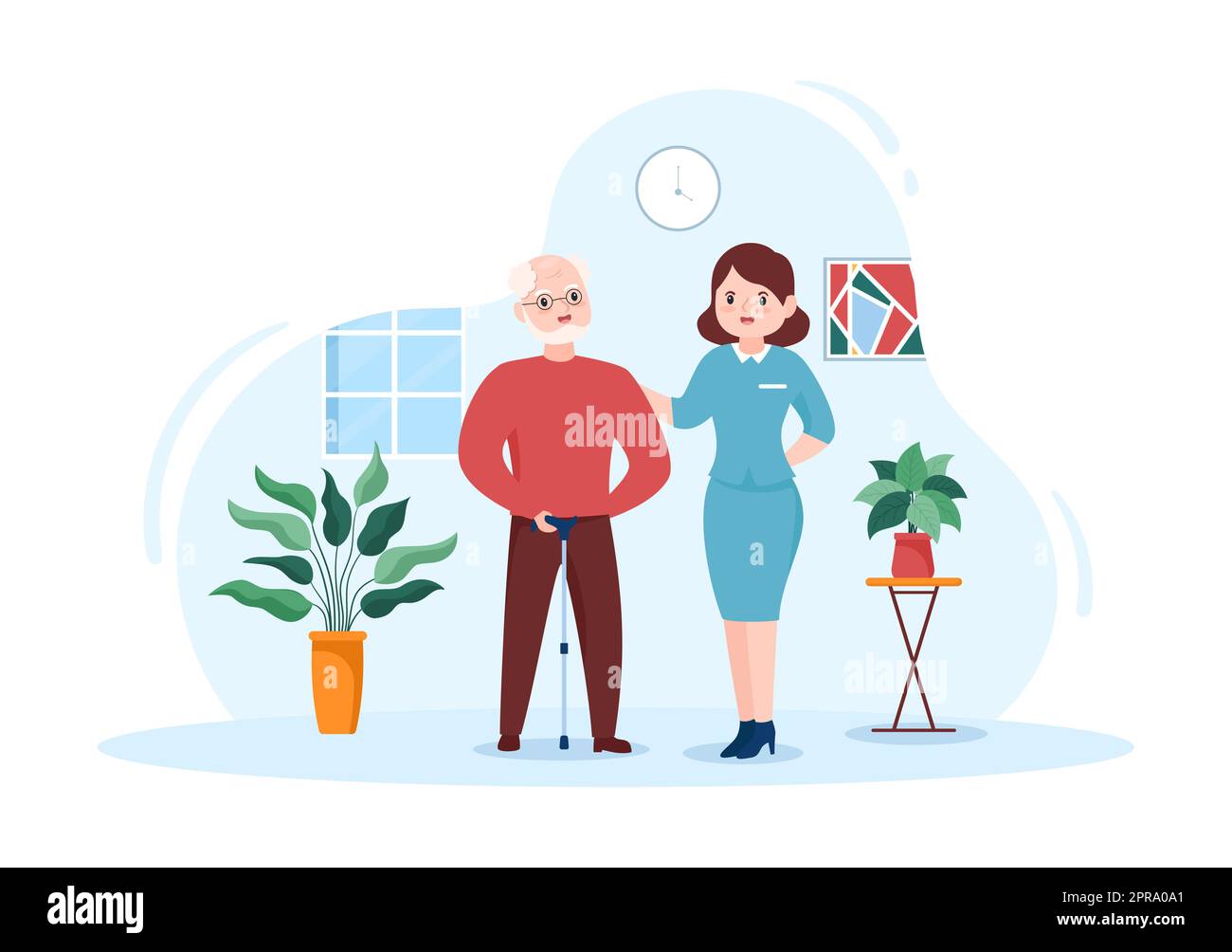 Elderly Care Services Hand Drawn Cartoon Flat Illustration with ...