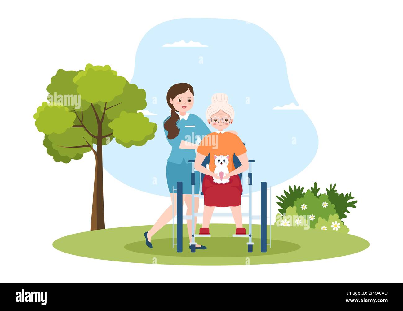 Elderly Care Services Hand Drawn Cartoon Flat Illustration with ...