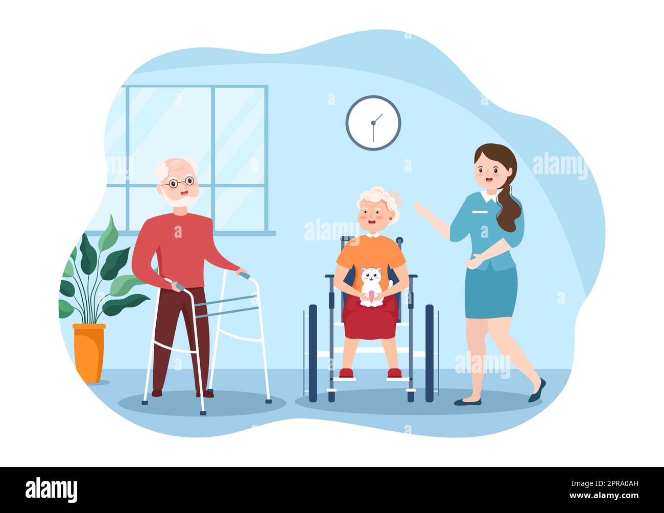 Elderly Care Services Hand Drawn Cartoon Flat Illustration With