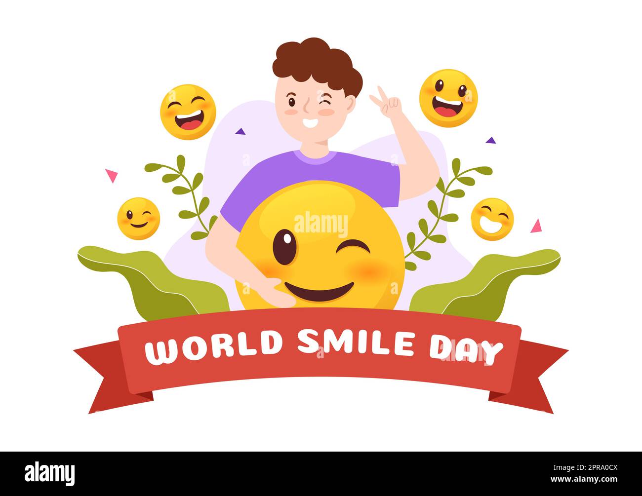 World Smile Day Hand Drawn Cartoon Illustration with Smiling Youth and ...