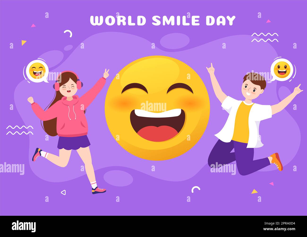 World Smile Day Hand Drawn Cartoon Illustration with Smiling Youth and ...