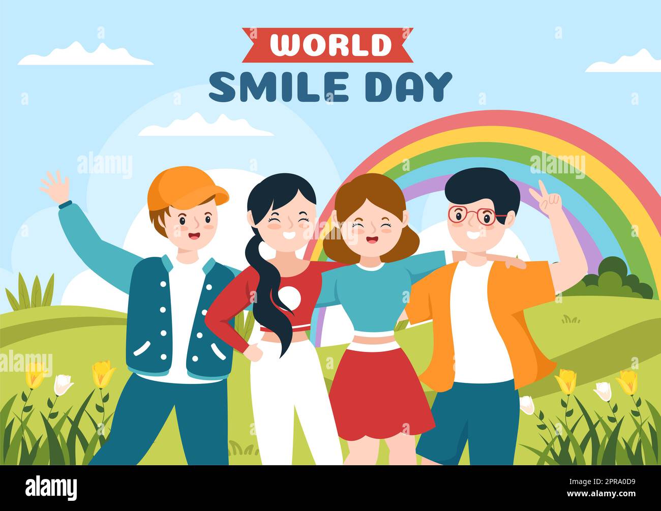 World Smile Day Hand Drawn Cartoon Illustration with Smiling Youth and ...
