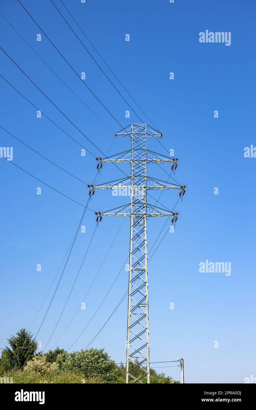 high voltage power pole and lines Stock Photo - Alamy