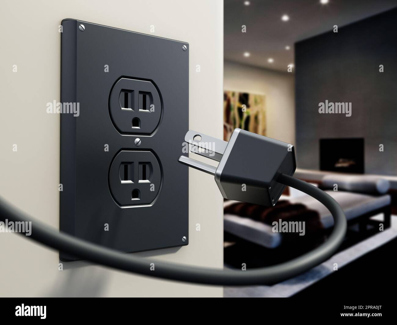 USA type AC power plug and socket on the wall. 3D illustration Stock ...