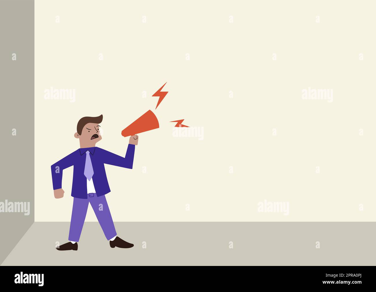 Man Drawing Standing Firmly Shouting Over Megaphone Presenting New ...