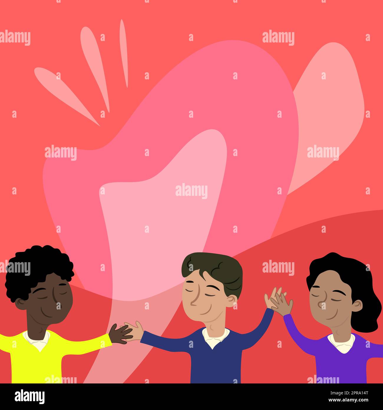 Three Standing People Drawing Holding Hands Showing Team Support And ...