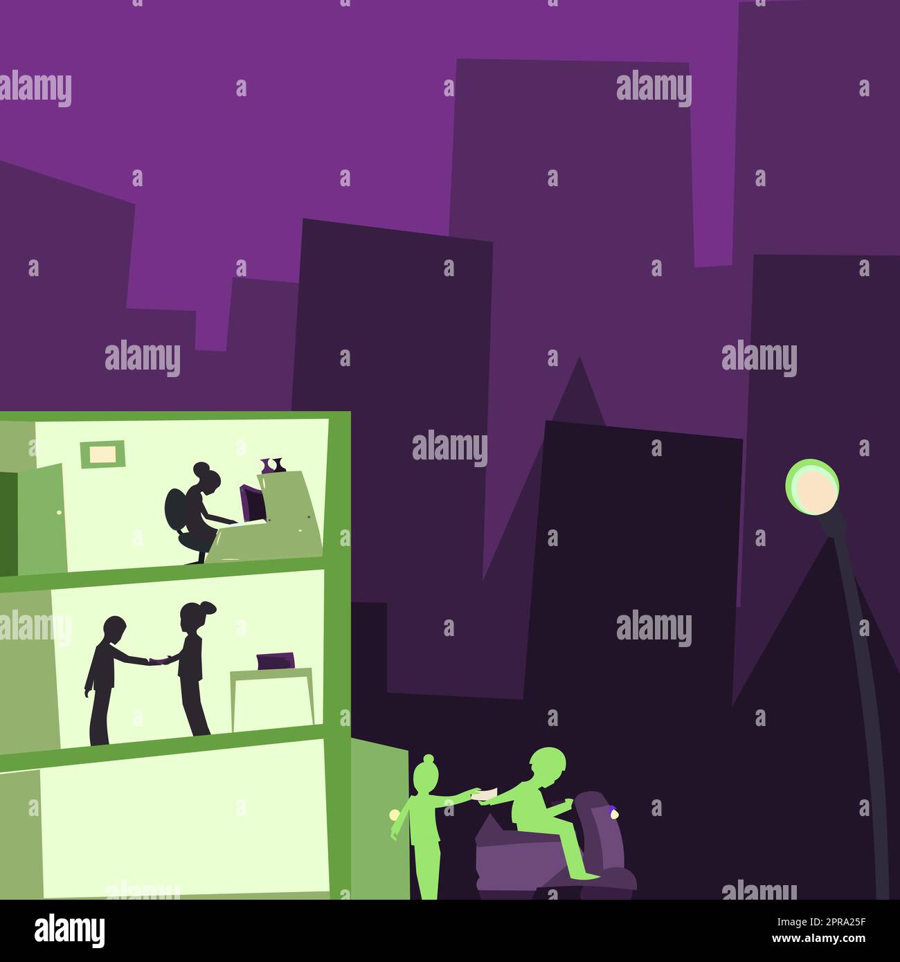 Office Building With Skyscrapers Drawing Showing City Skyline ...