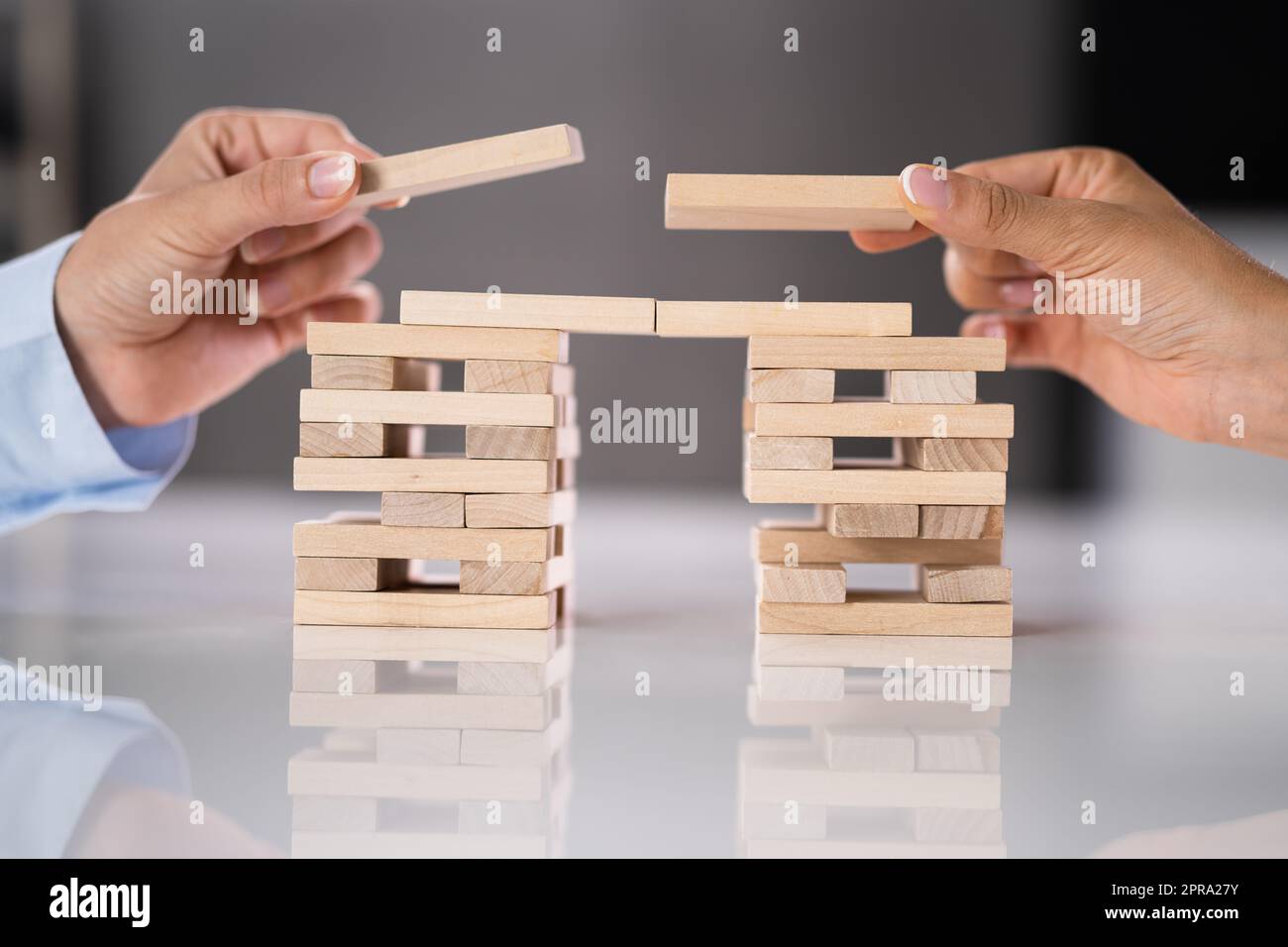 Bridge Building Using Wooden Blocks Stock Photo - Alamy