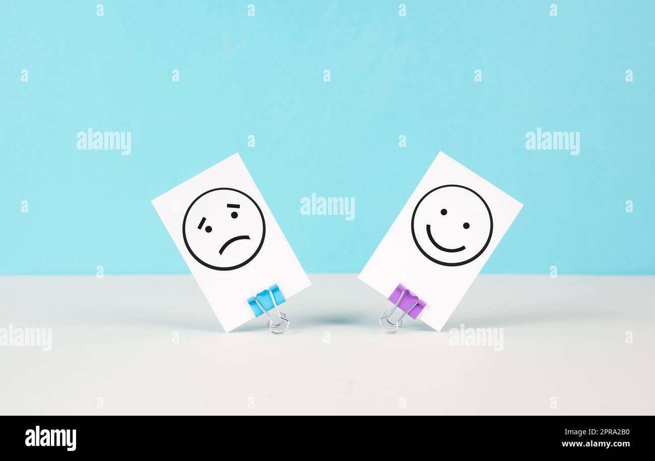 Head with a sad and a happy face, mental health concept, positive and ...