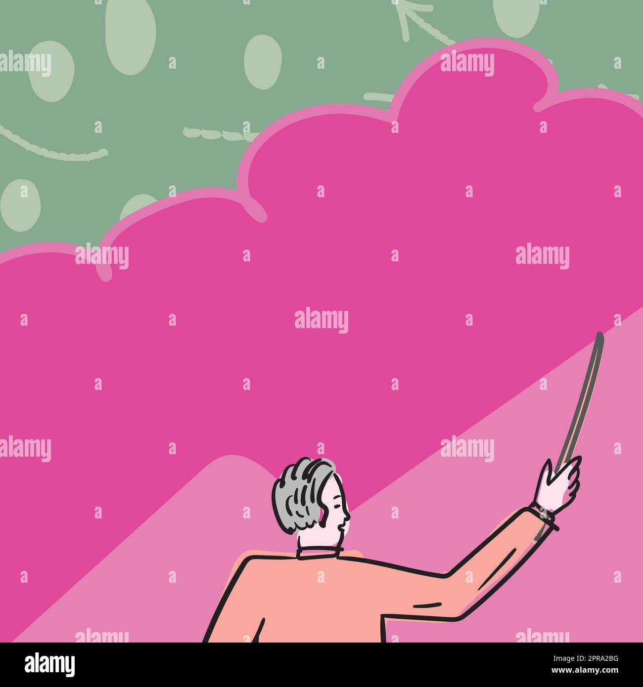 School Instructor Drawing Pointing Stick On Empty Whiteboard With Cloud ...