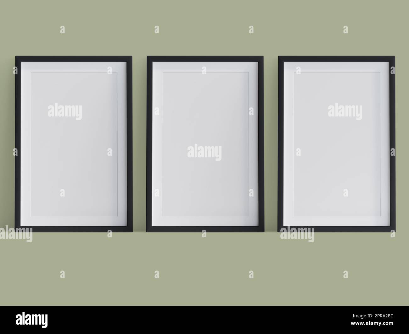 2:3 photo 3 frames with black border on wall, 3d illustration, 3d ...