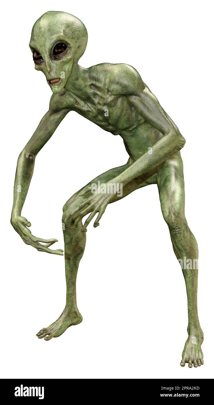3D rendering of a green alien isolated on white background Stock Photo ...