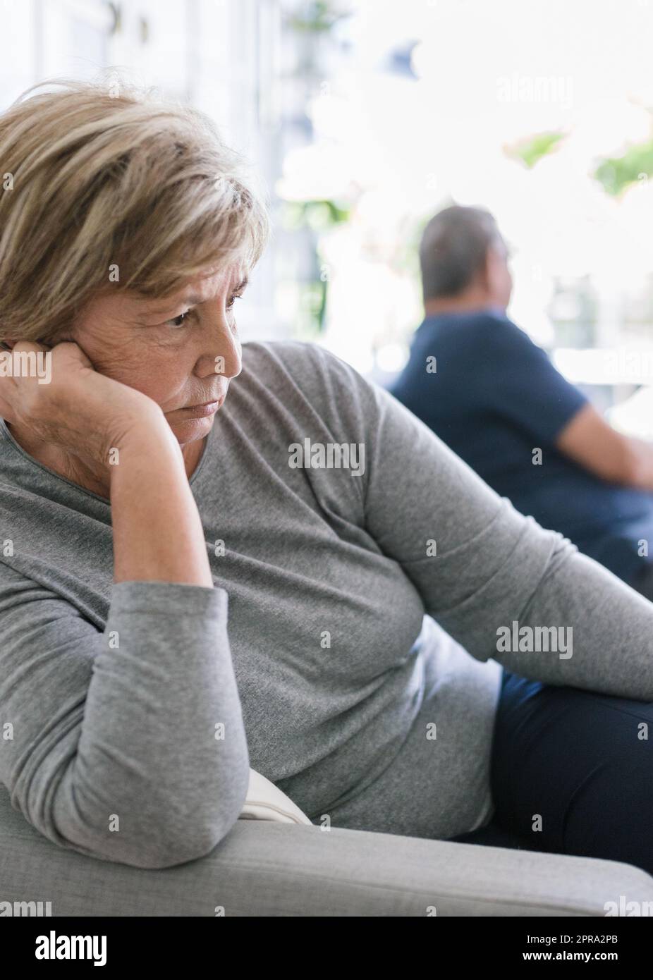 Upset senior couple at home having an argument Stock Photo - Alamy
