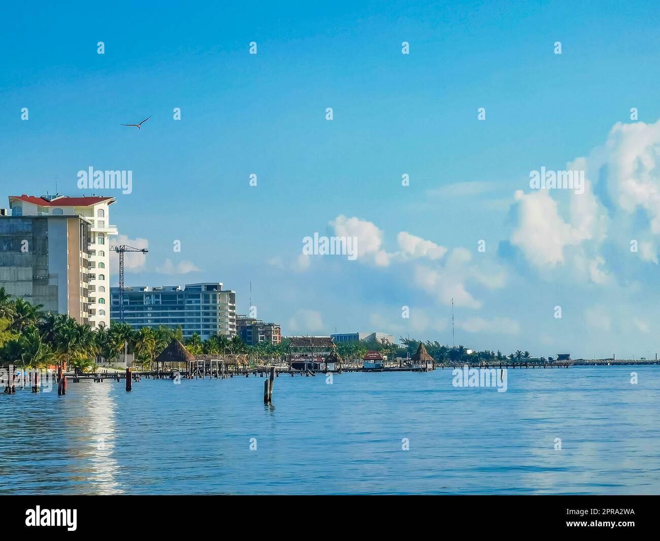 Playa Azul beach palm seascape panorama in Cancun Mexico Stock Photo ...