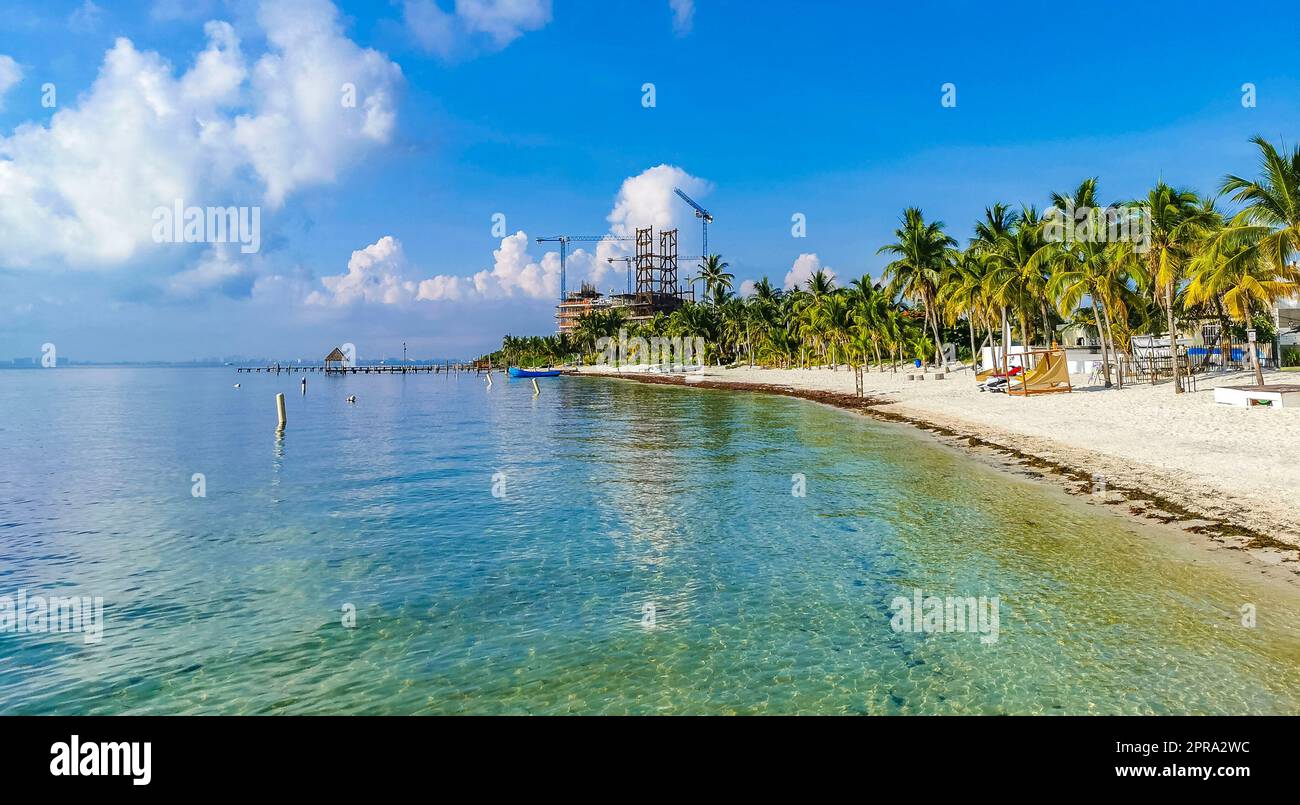Playa Azul beach palm seascape panorama in Cancun Mexico Stock Photo ...