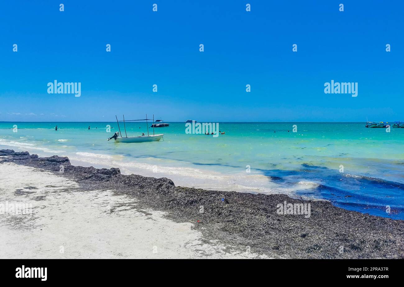 Beautiful Holbox island beach sandbank panorama turquoise water people ...