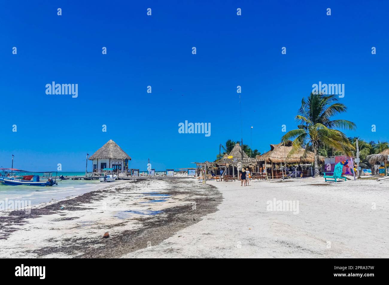 Beautiful Holbox island beach sandbank panorama turquoise water people ...