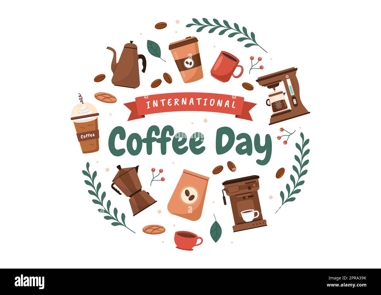 International Coffee Day on 1st October Hand Drawn Cartoon Flat ...