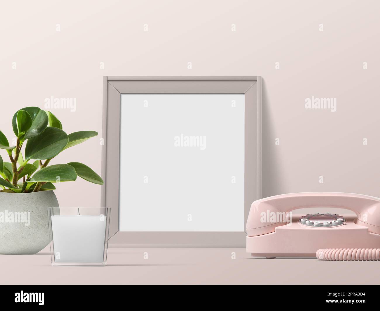 Pink Photo Frame On A Wall For Mockup Template, Illustration, 3d ...