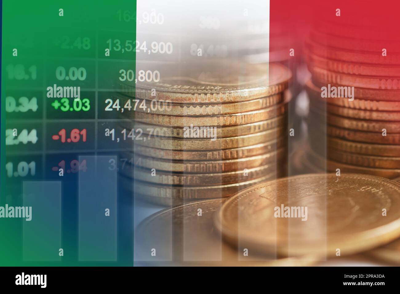 Italy flag with stock market finance, economy trend graph digital ...