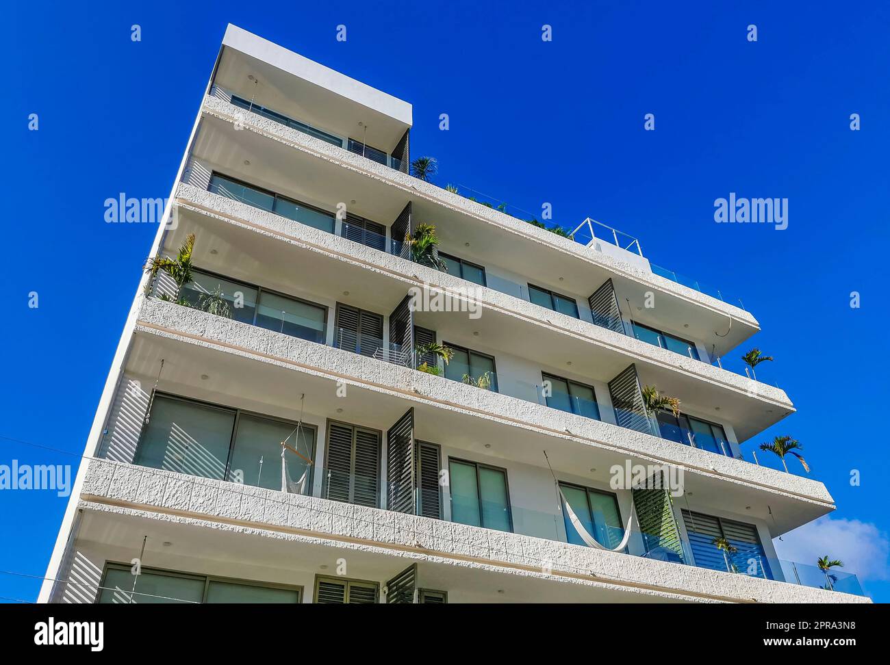Typical street cityscape buildings apartments of Playa del Carmen ...