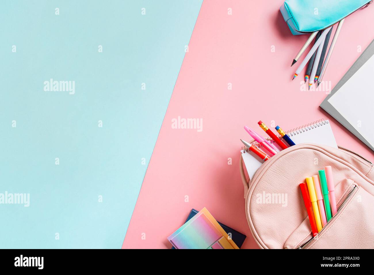 Empty school blue backpack hi-res stock photography and images - Alamy