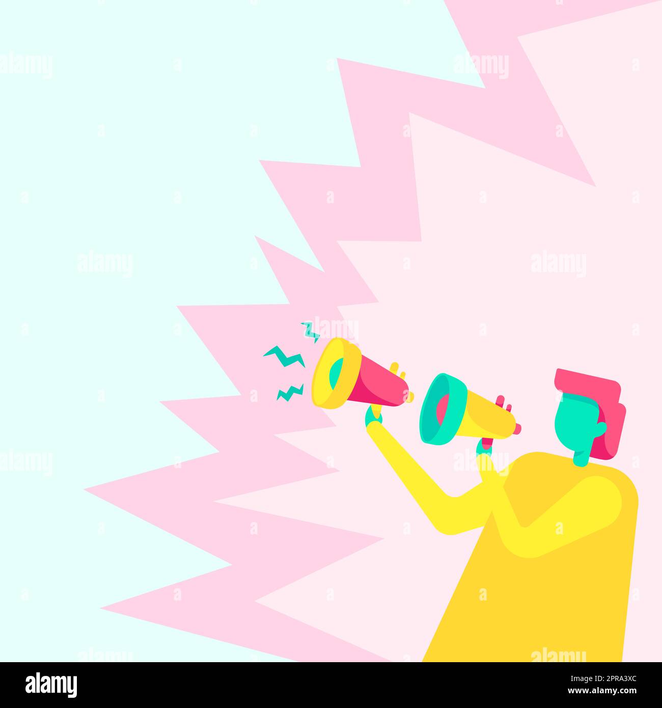 Businessman Drawing Holding A Pair Of Megaphones Making Loud New ...