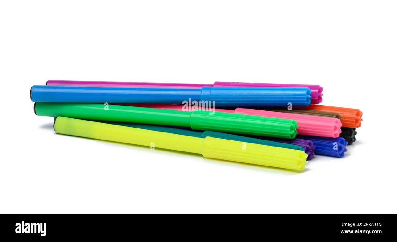 Stack of multicolored felt-tip pens isolated on white background Stock ...