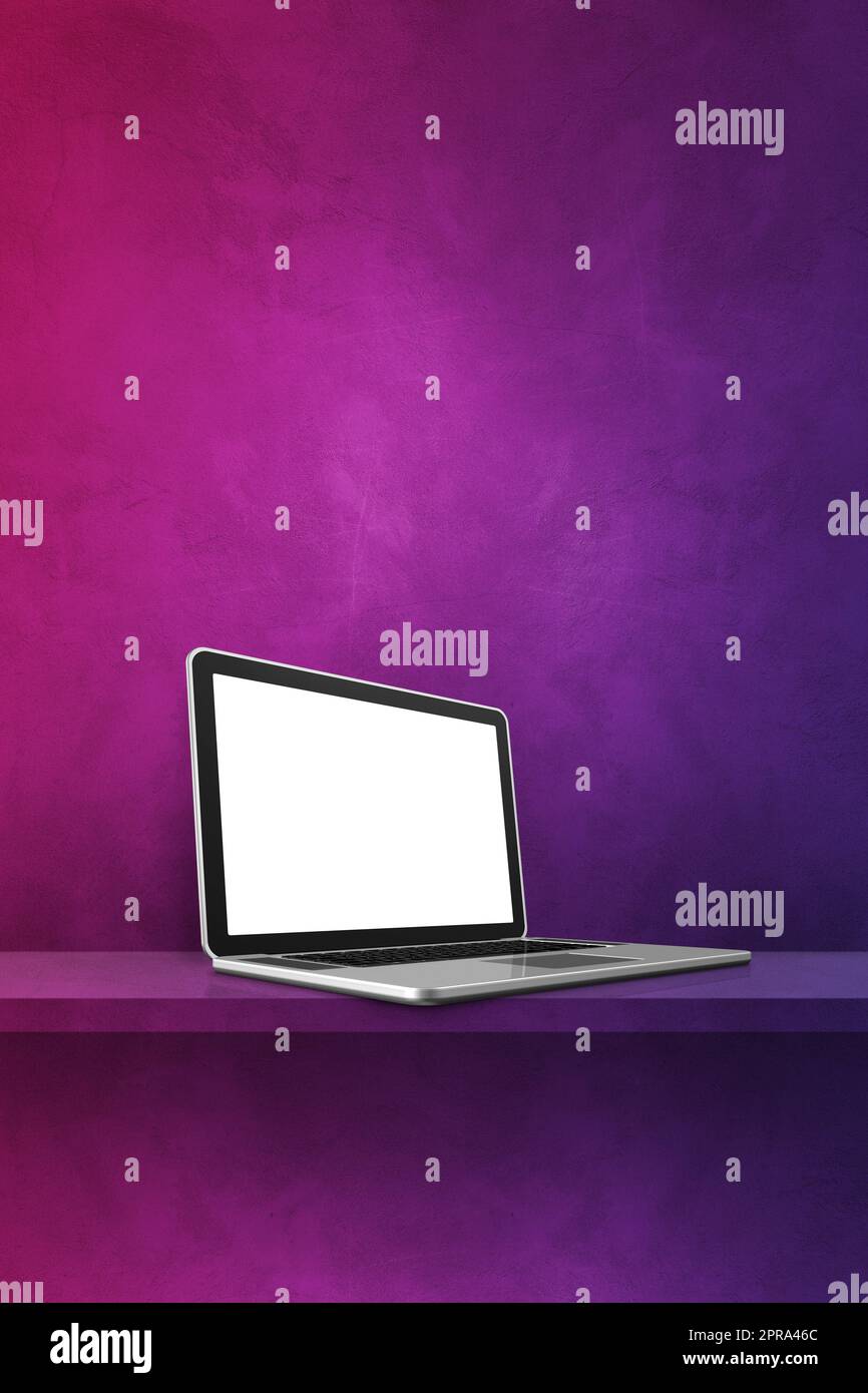 Laptop computer on purple shelf. Vertical background Stock Photo - Alamy