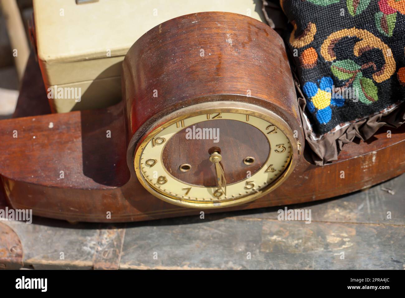 Picture of an old mechanical clock which often stood in the middle on a ...