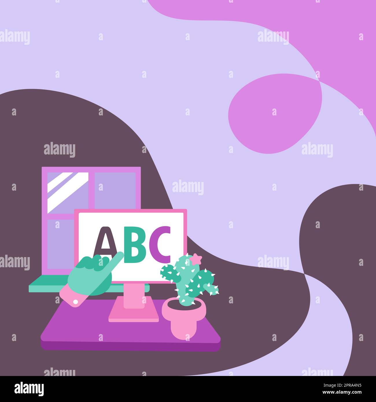 Hand Showing Letters Pointing Web Browser Screen With Cactus On Side ...