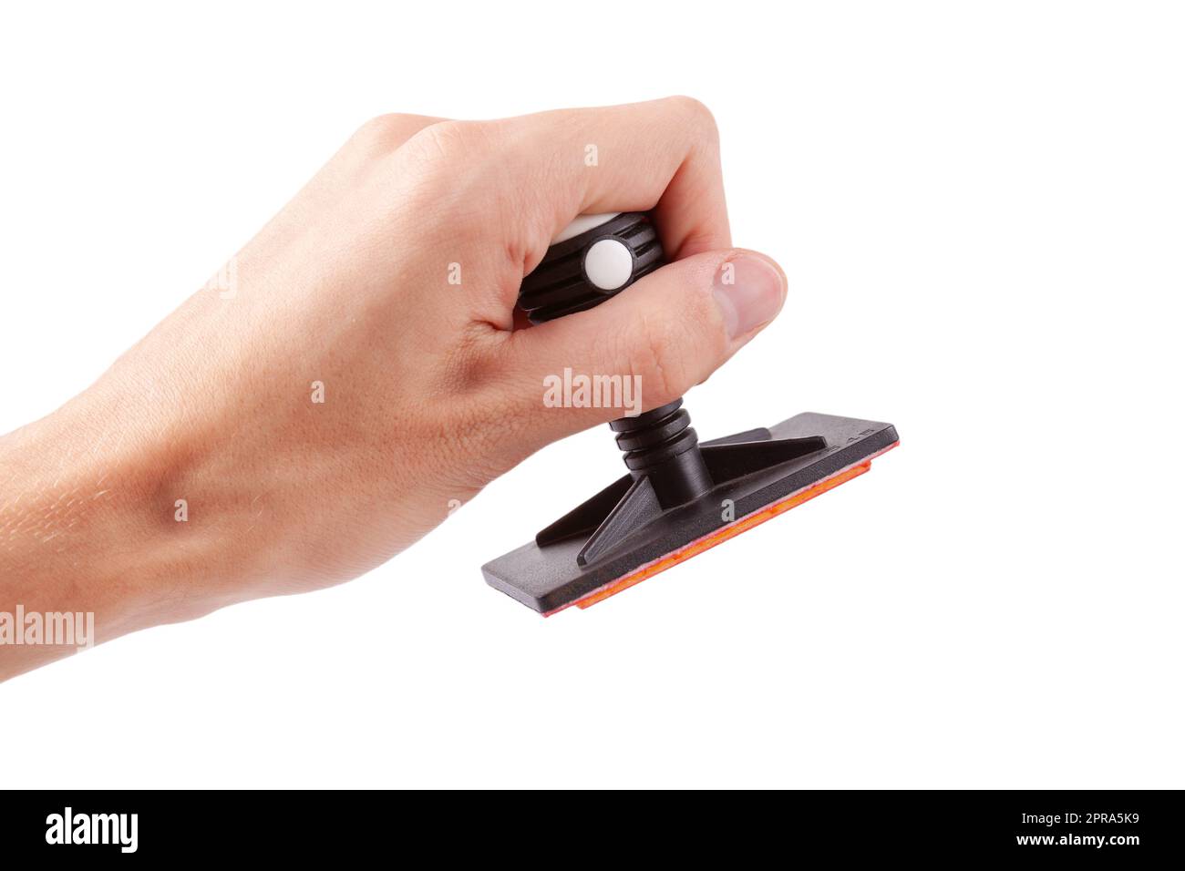 Man holding a modern professional legal office rubber stamp about to ...