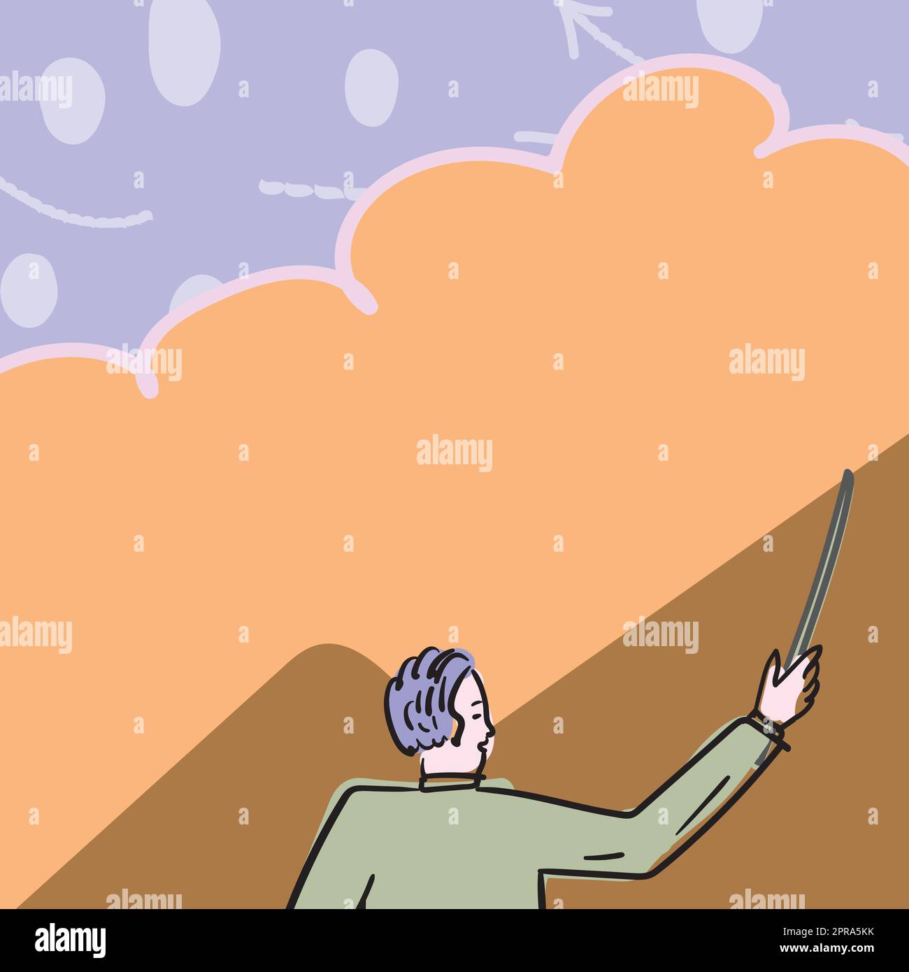 School Instructor Drawing Pointing Stick On Empty Whiteboard With Cloud ...