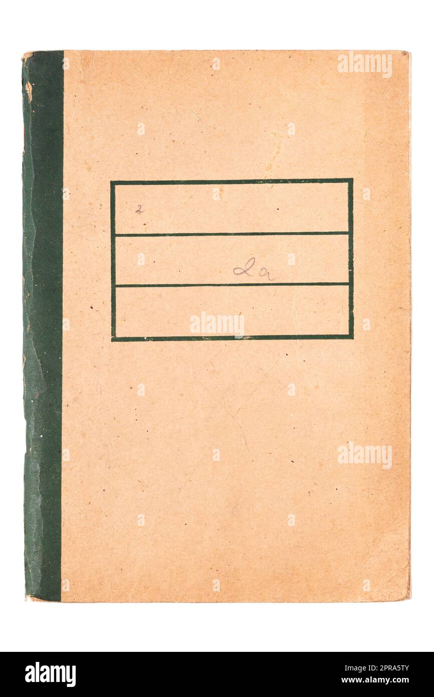 Old fashioned notebook isolated on white, cut out, front cover with a ...