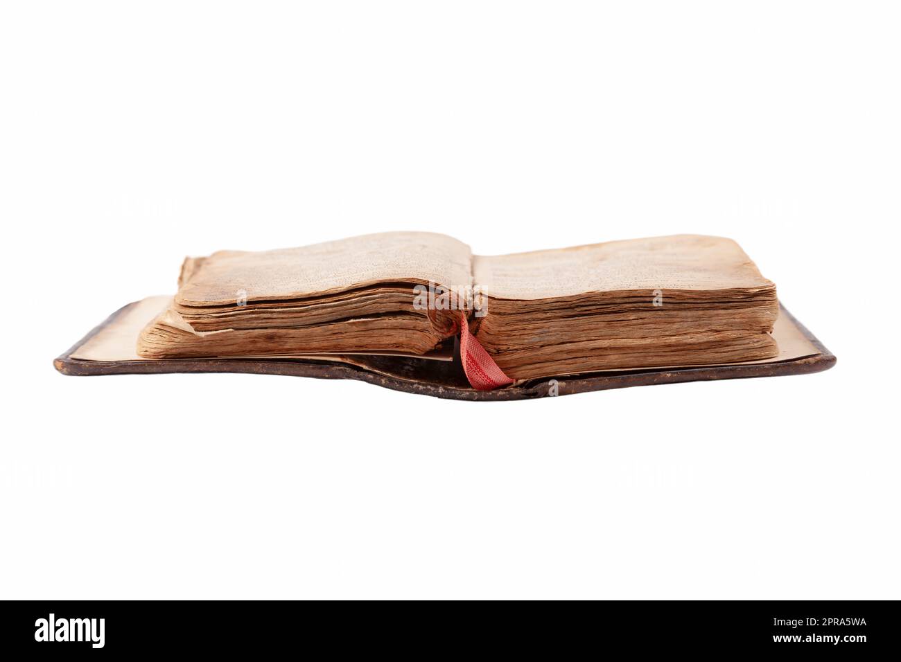 Old fashioned retro vintage worn out faded opened book front view, open ...