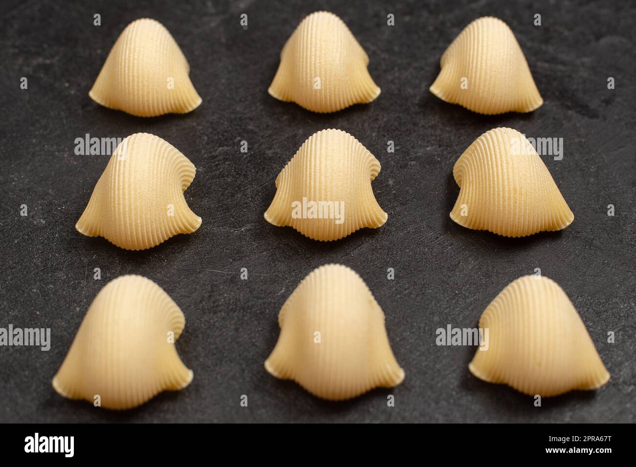 top view raw italian pasta lined and raw on the dark background food ...