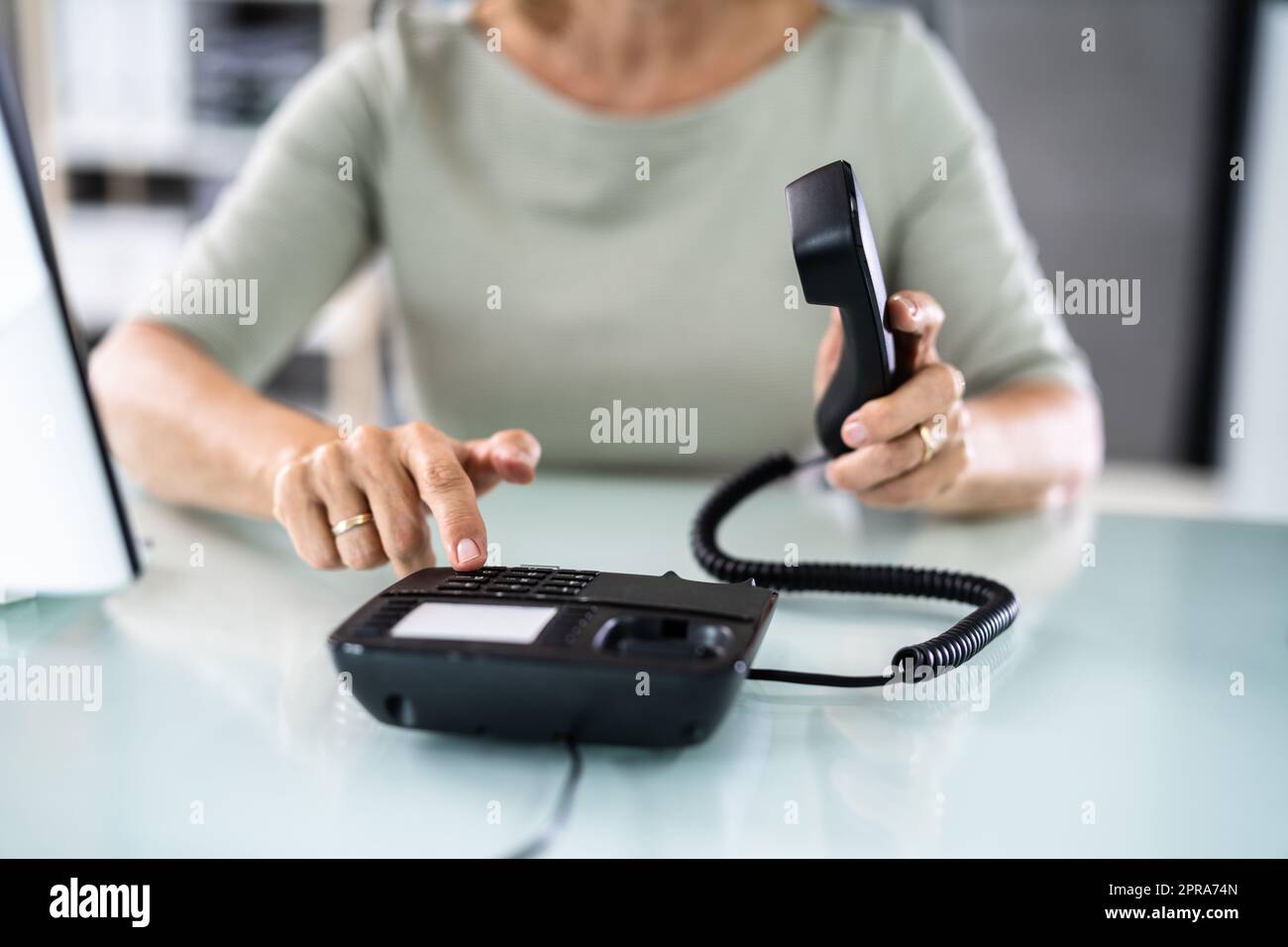 Businesswoman Hand Making Landline Telephone Call Pressing Stock Photo ...