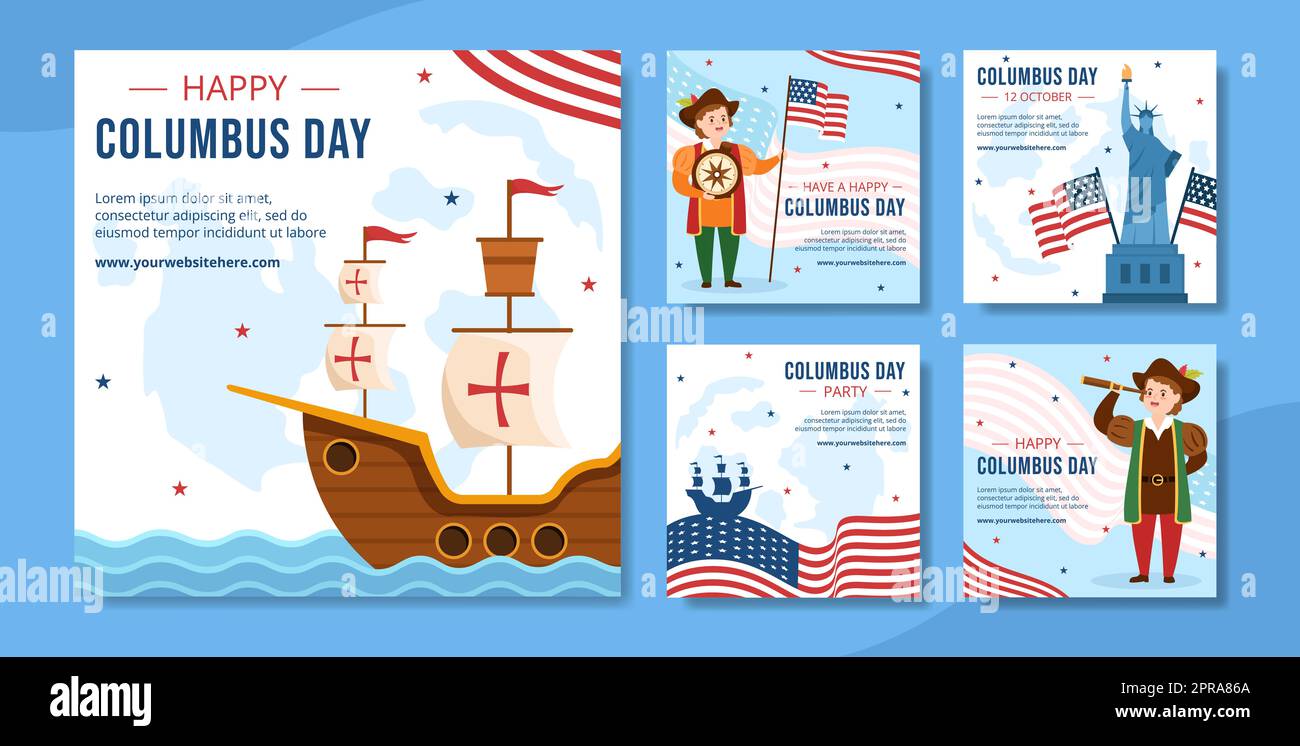 Happy Columbus Day Social Media Post Template Hand Drawn Cartoon Flat ...