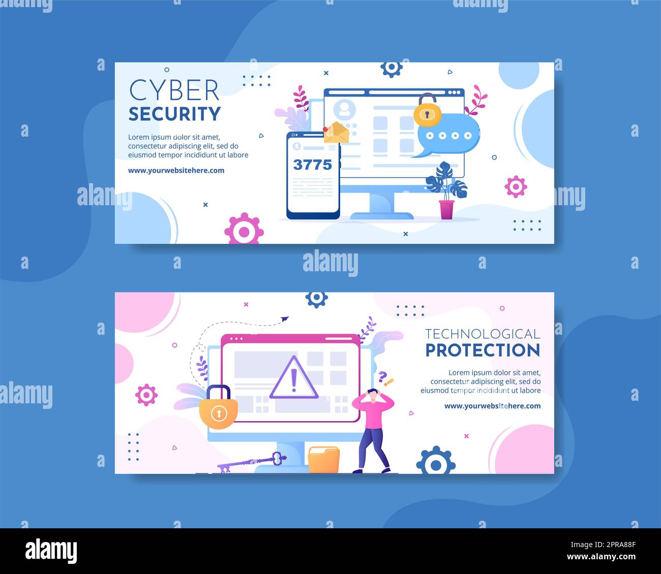 Cyber Security Horizontal Banner Template Hand Drawn Cartoon Flat ...