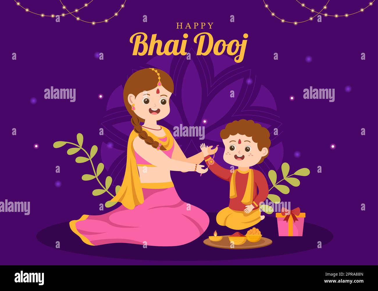 Happy Bhai Dooj Indian Festival Celebration Hand Drawn Cartoon ...