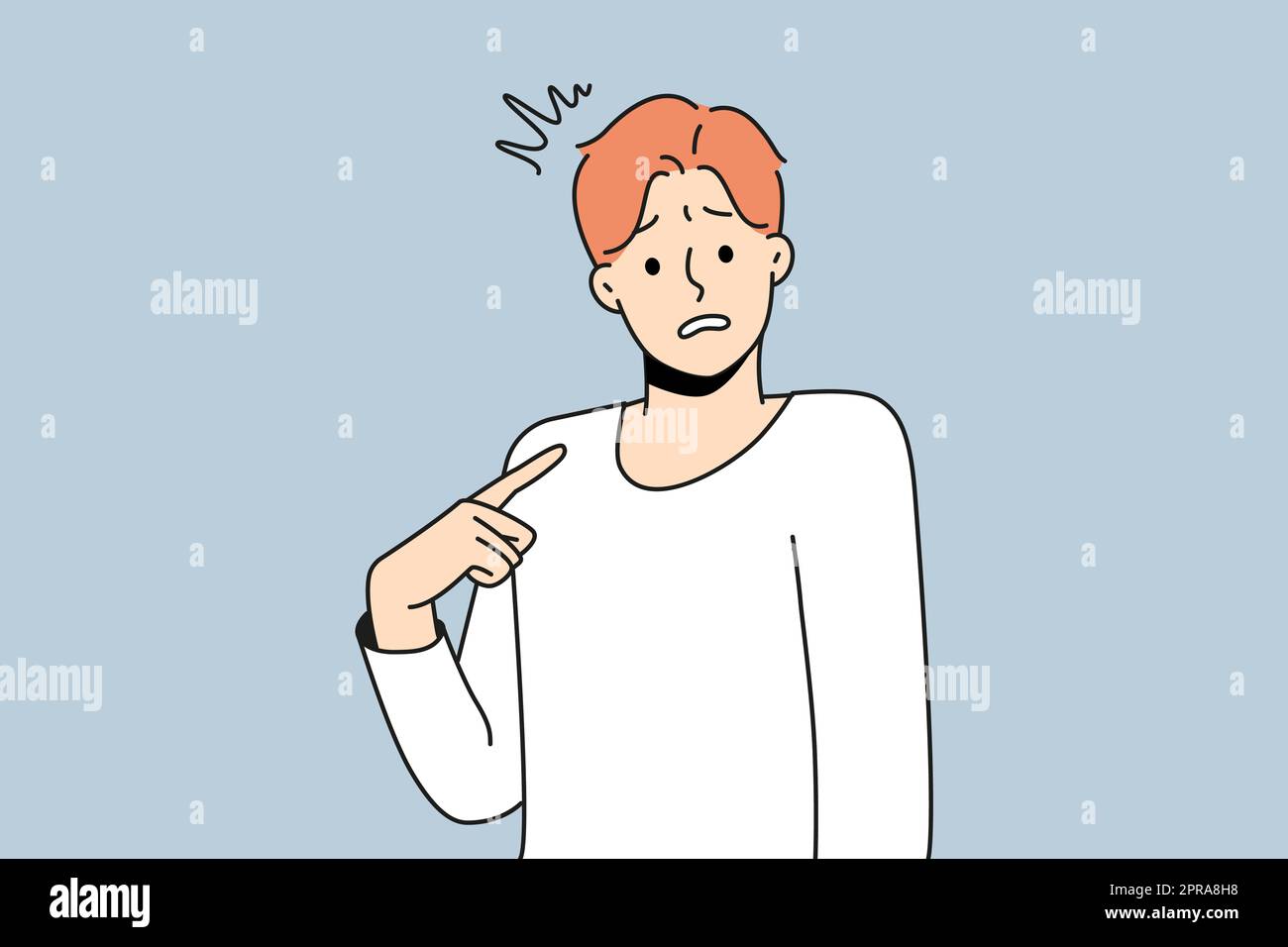 Young confused man point at himself feel insecure and frustrated. Male pointing at self wonder ...