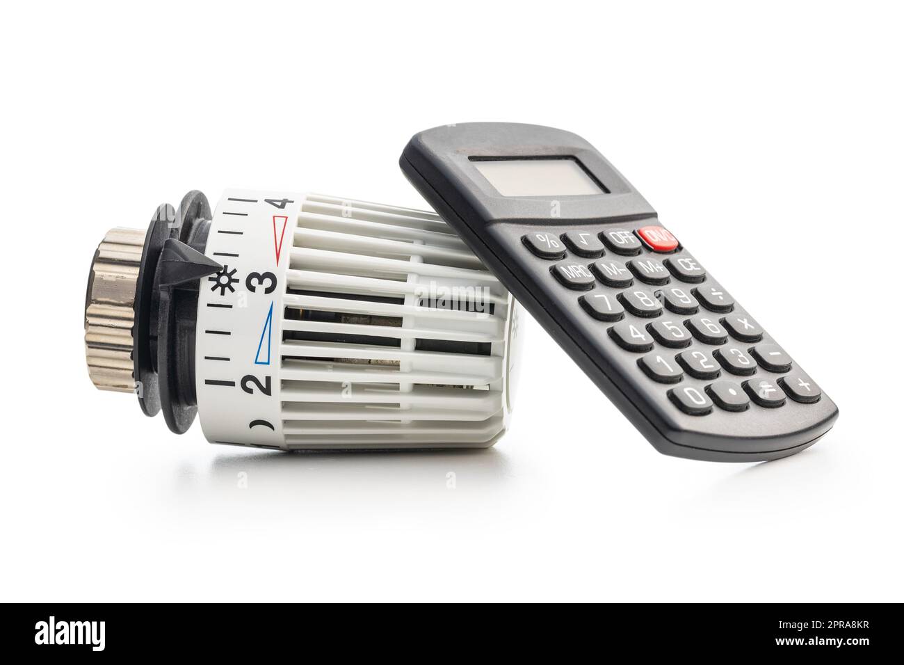 Thermostatic valve head with calculator isolated on white background ...