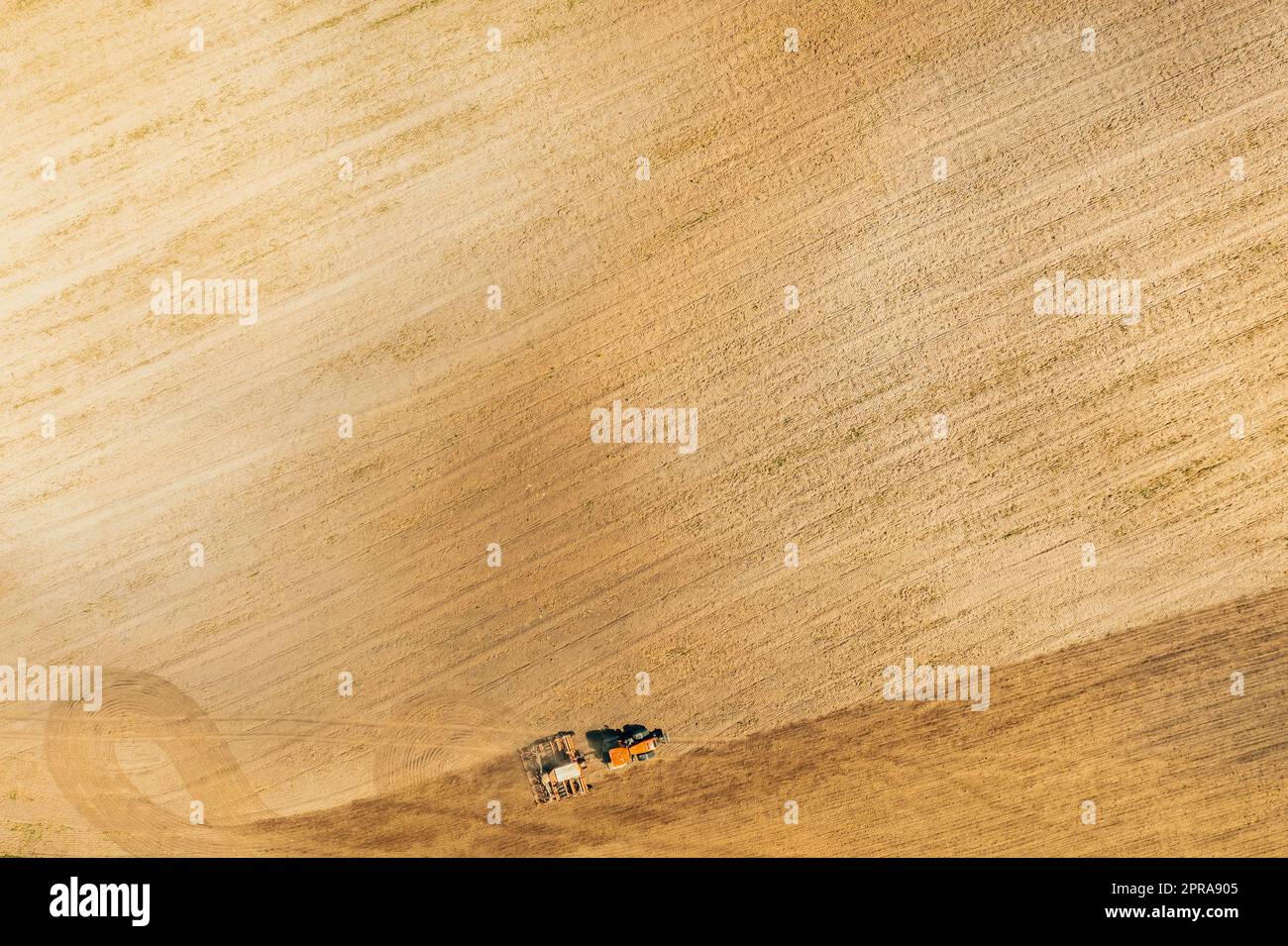Aerial View. Tractor With Seed Drill Machine Sowing The Seeds For Crops ...